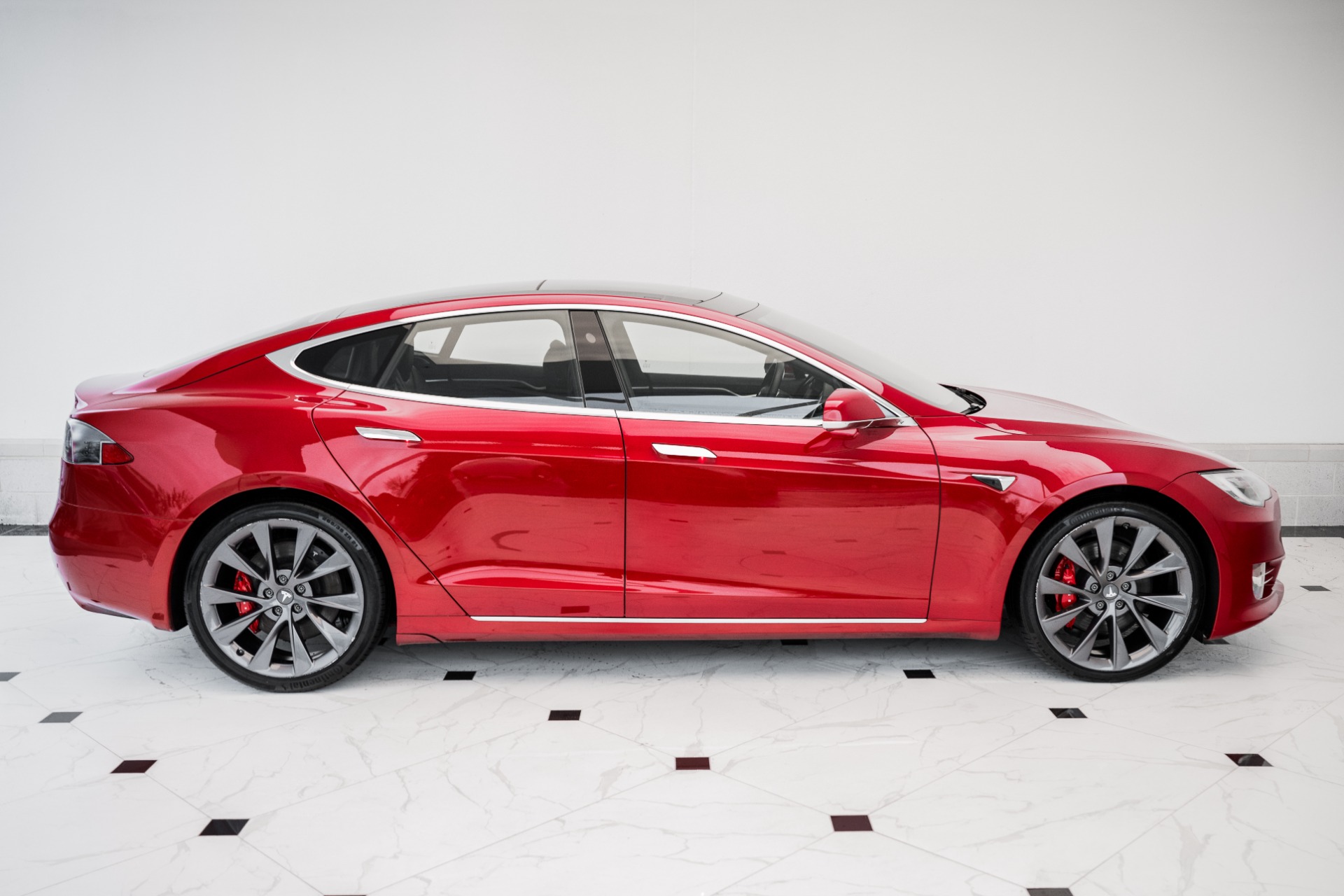 Tesla Model S Red Side View